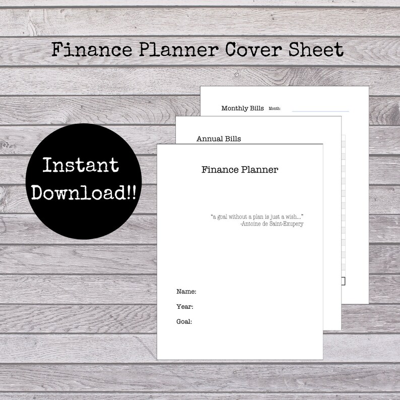 Printable Bill Tracker Cover Sheet| Financial Planner Cover Sheet ...