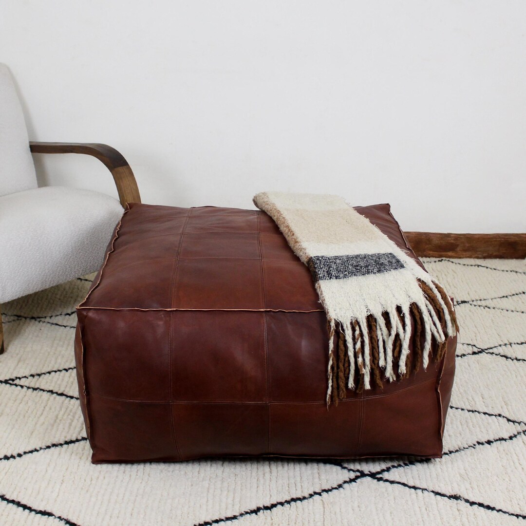 Ottoman Pouf Leather Coffee Table Living Room Decor, Square Dark Brown ...