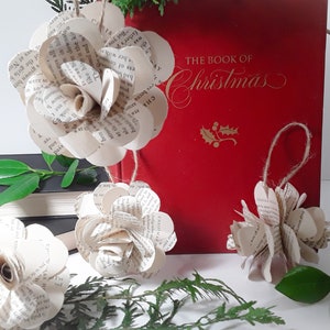 Book Christmas Tree Ornament (set of 5), Book Rose, Primitive Ornament ...