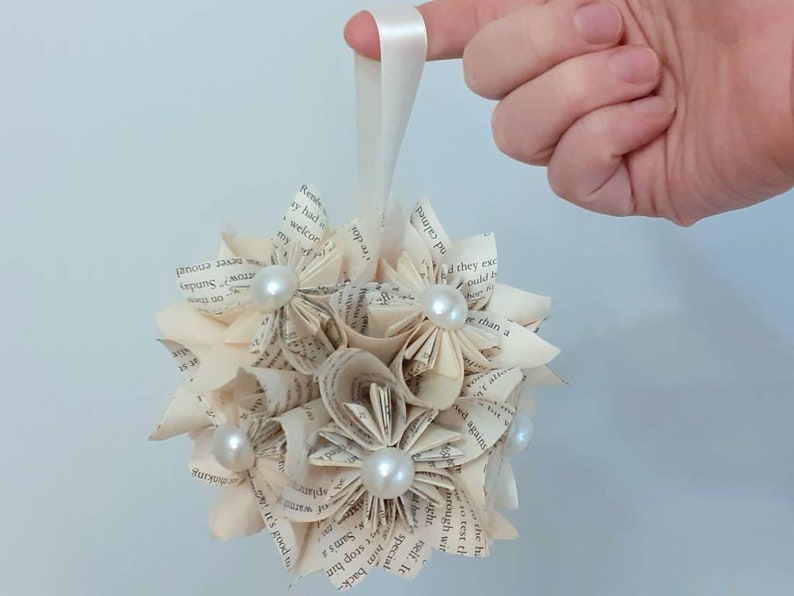 Book Page Kusudama Flower Ball: Origami Pomander With Pearl Accent - Etsy