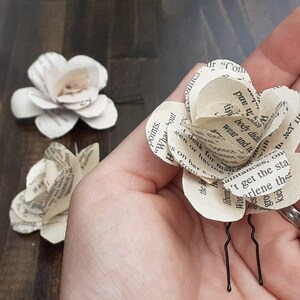 5 Book Page Paper Flower Hair Pins, Literary Flowers for Prom or ...