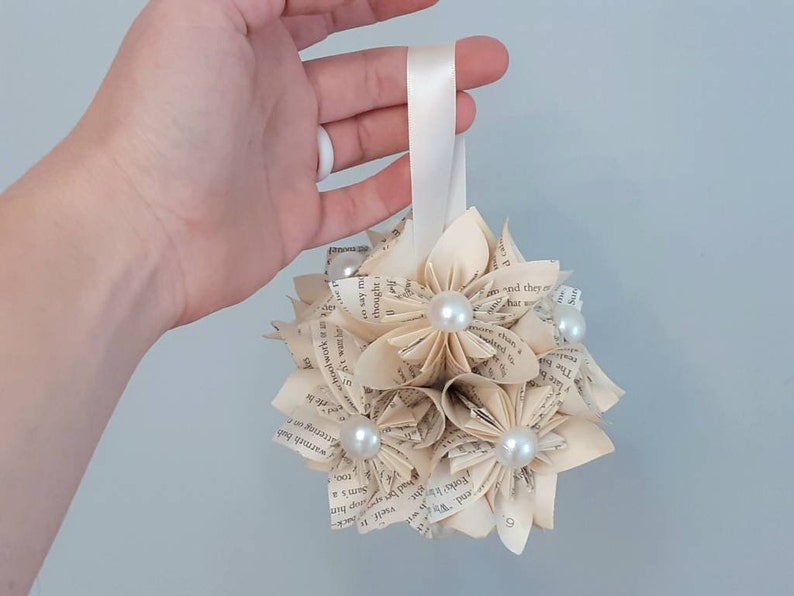 Book Page Kusudama Flower Ball: Origami Pomander With Pearl Accent - Etsy