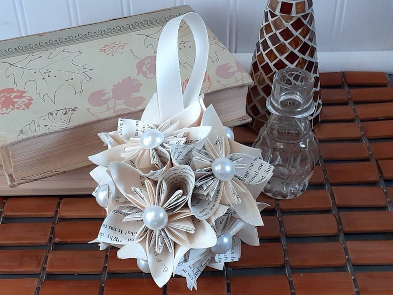Book Page Kusudama Flower Ball: Origami Pomander With Pearl Accent - Etsy