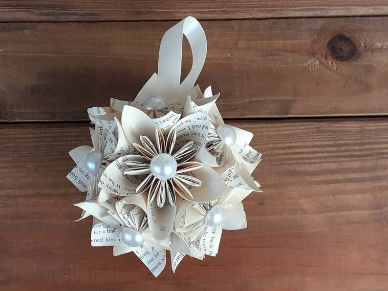 Book Page Kusudama Flower Ball: Origami Pomander With Pearl Accent - Etsy