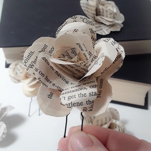 5 Book Page Paper Flower Hair Pins, Literary Flowers for Prom or ...