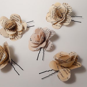 5 Book Page Paper Flower Hair Pins Literary Flowers for Prom | Etsy