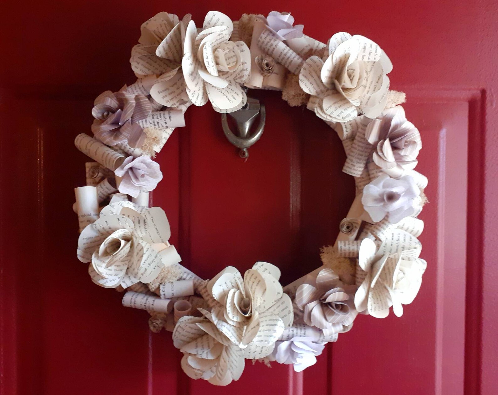 Book Wreath With Neutral Print Paper Flowers Book Page - Etsy