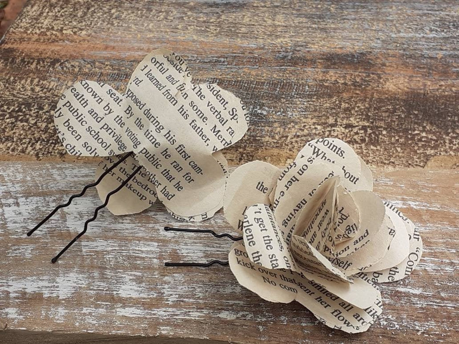 5 Book Page Paper Flower Hair Pins Literary Flowers for Prom - Etsy