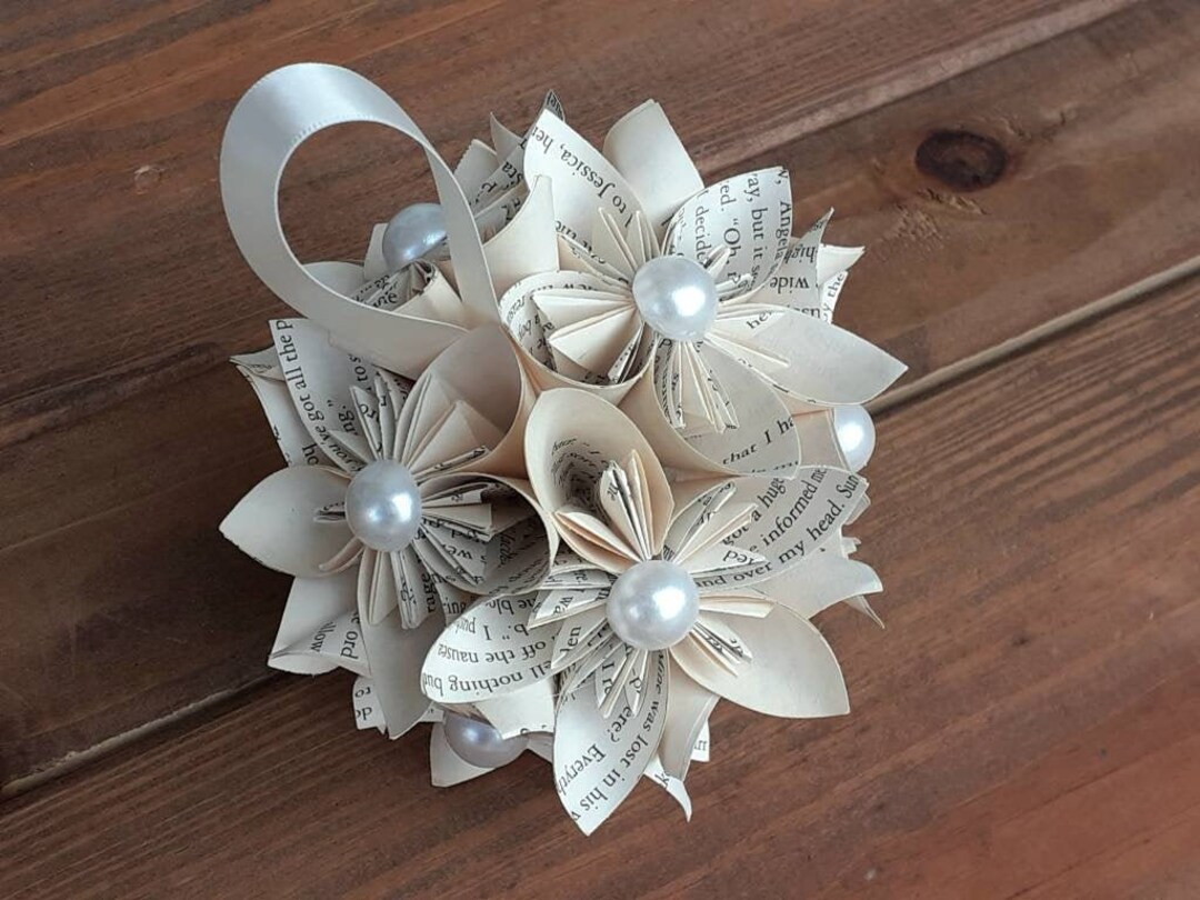 Book Page Kusudama Flower Ball: Origami Pomander With Pearl Accent - Etsy