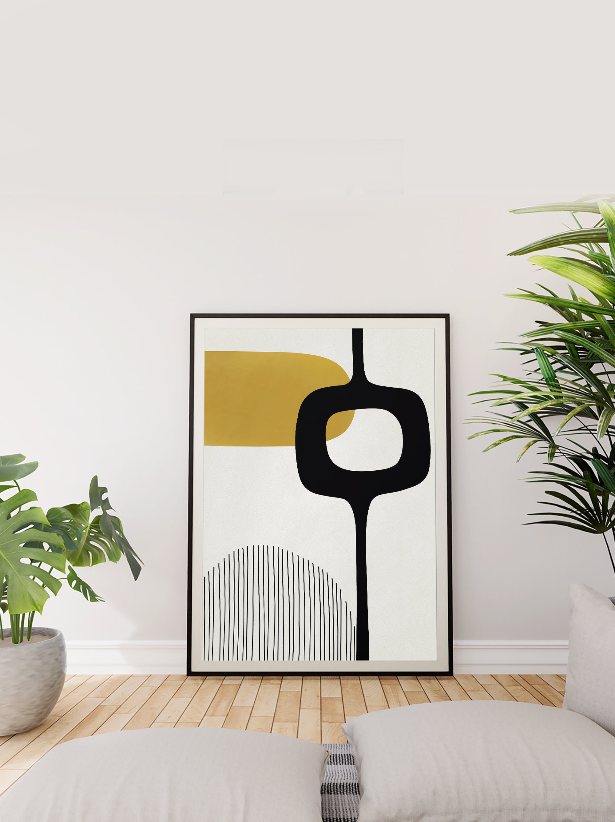 60's Style Wall Art, Abstract Wall Decor Printable, Mustard Yellow Art ...