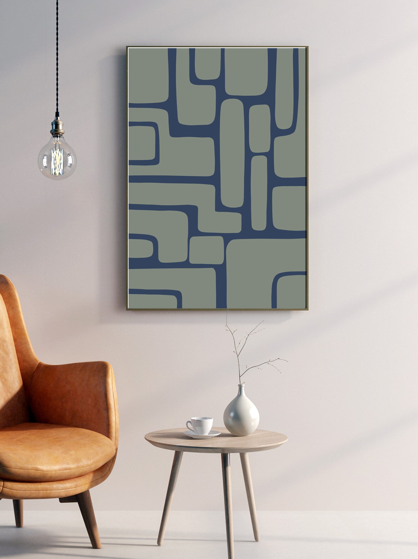 Abstract Printable Olive Green Prints Blue Line Art | Etsy