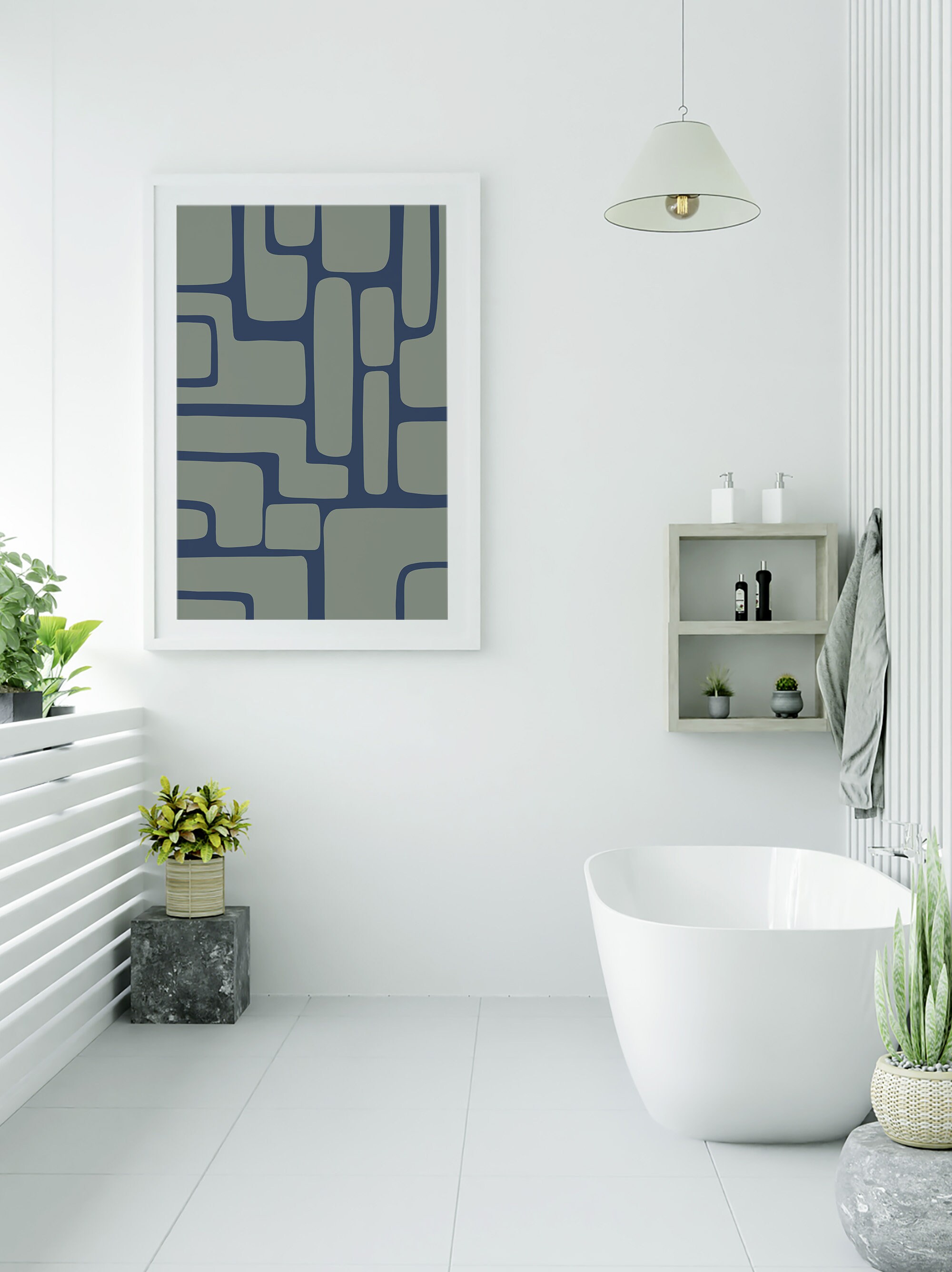 Abstract Printable Olive Green Prints Blue Line Art | Etsy