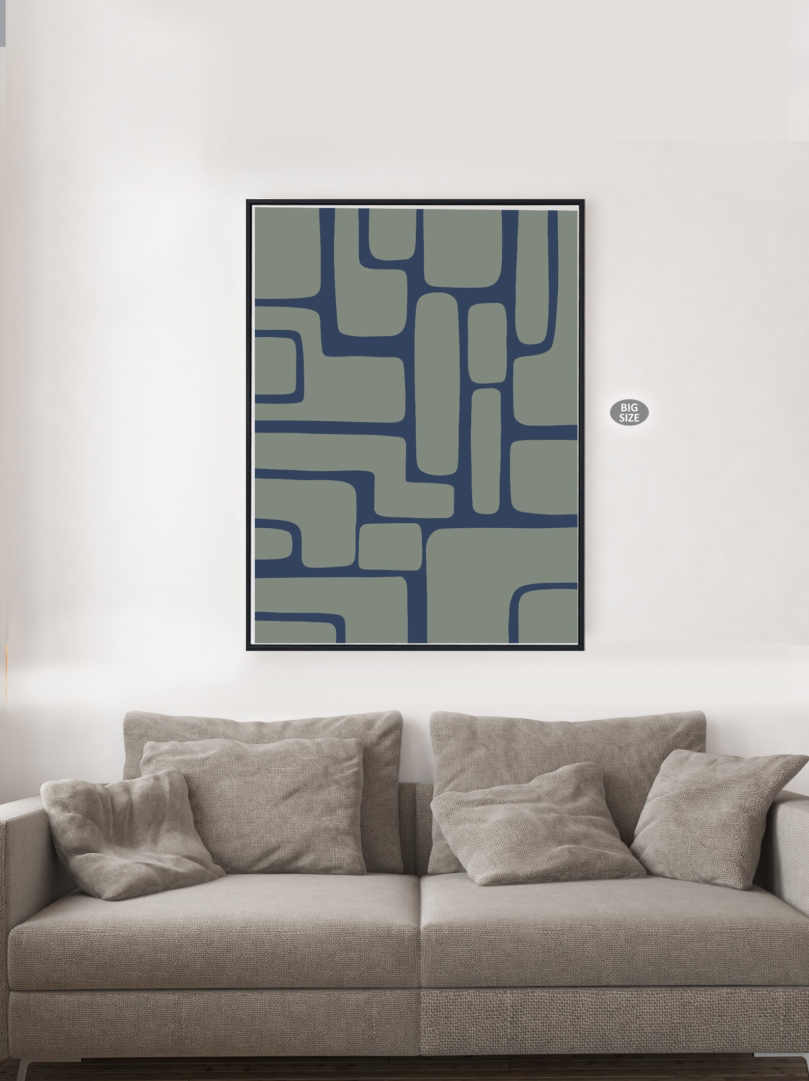Abstract Printable Olive Green Prints Blue Line Art Mid - Etsy