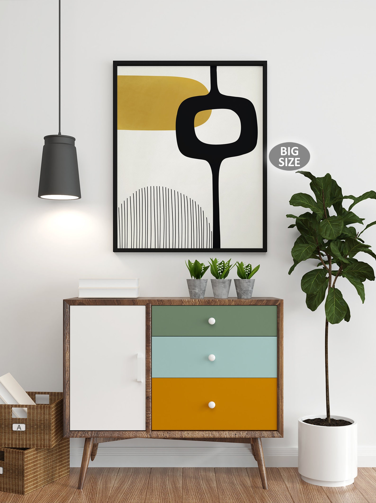 60's Style Wall Art, Abstract Wall Decor Printable, Mustard Yellow Art ...