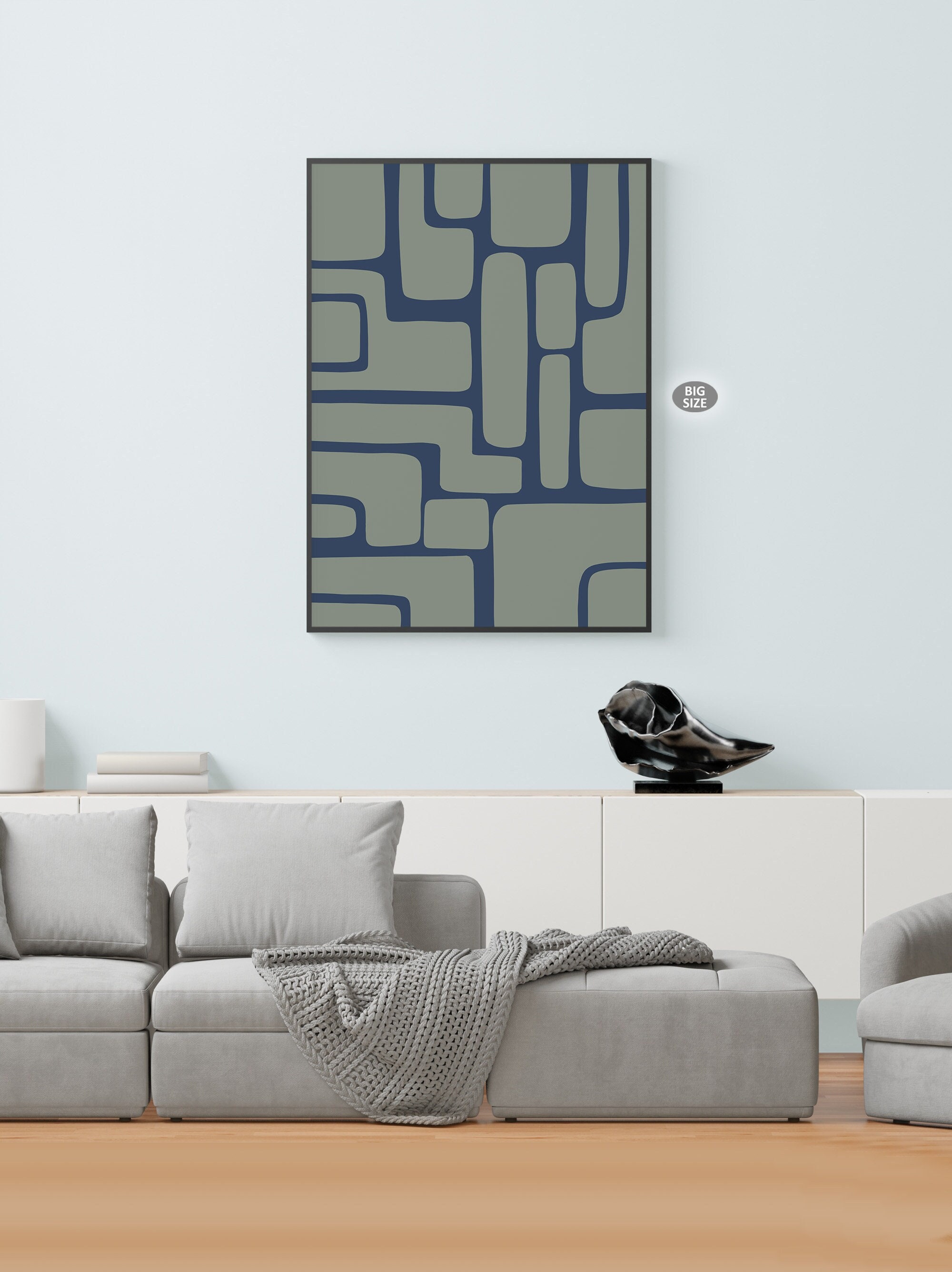 Abstract Printable Olive Green Prints Blue Line Art Mid - Etsy
