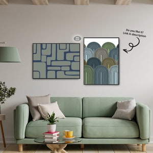 Abstract Printable Olive Green Prints Blue Line Art Mid - Etsy