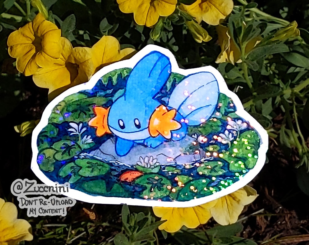 Pond Mudkip Holographic 2.5 X 3.2in Sticker Hand Cut Watercolor Style ...