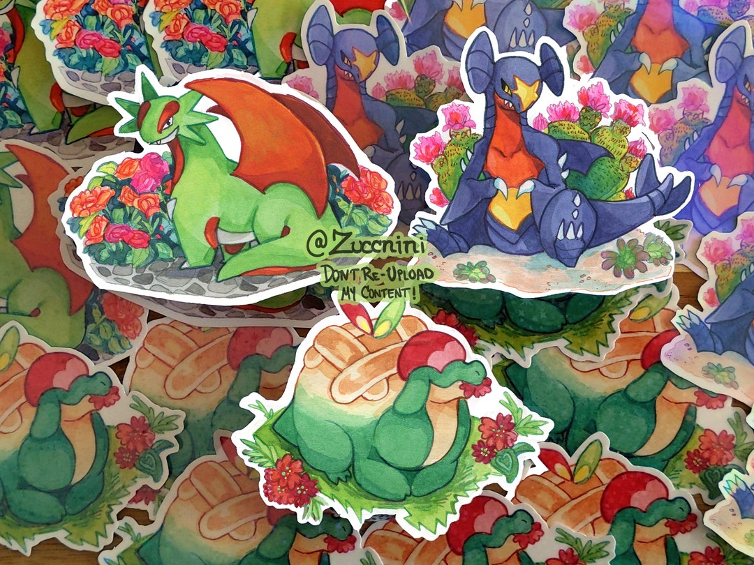 3 Sticker Set - Floral Dragons: Garchomp, Appletun, and Shiny Salamence ...