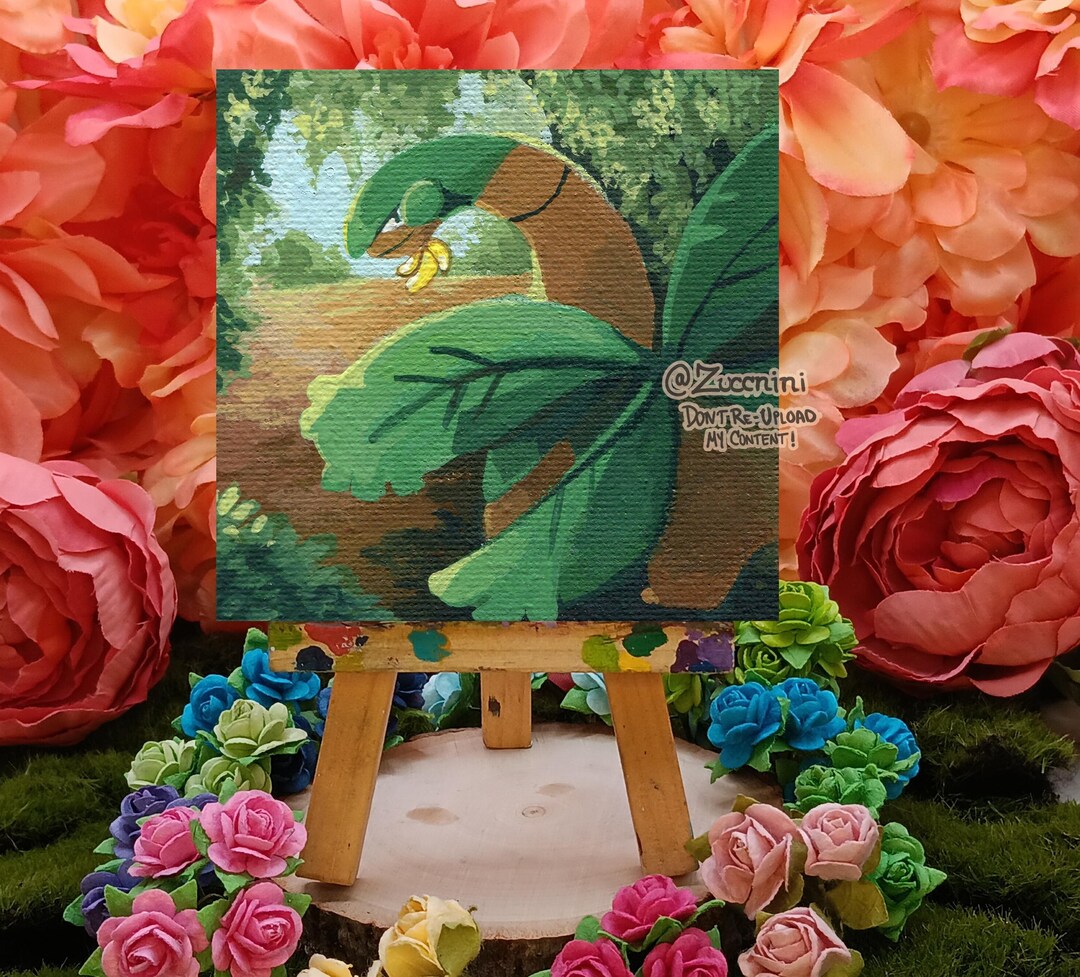 Tropius 3 X 3in Mini Canvas Painting With Mini Easel - Handmade ...