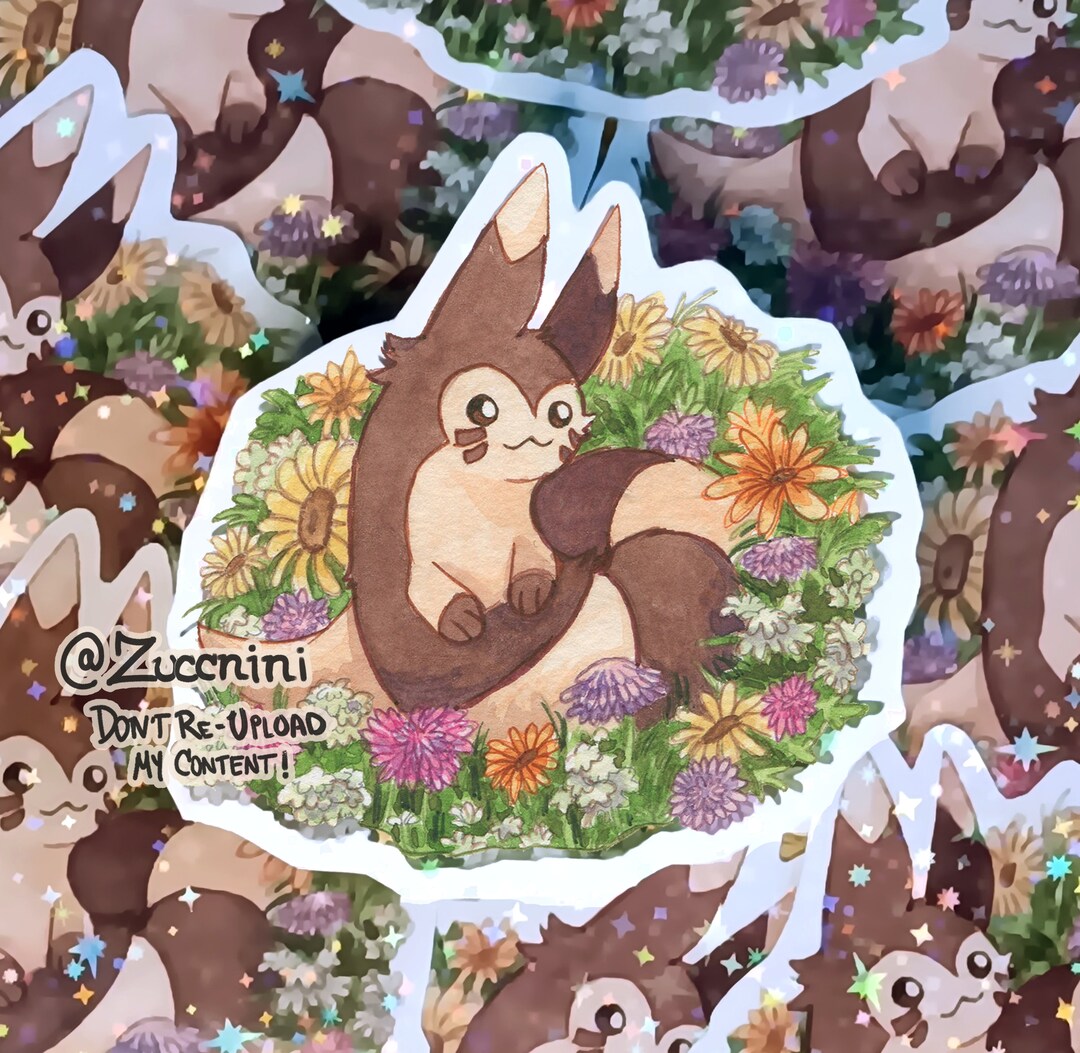 Furret in Flowers - Holographic 2.5 X 3.2in Sticker - Hand Cut ...