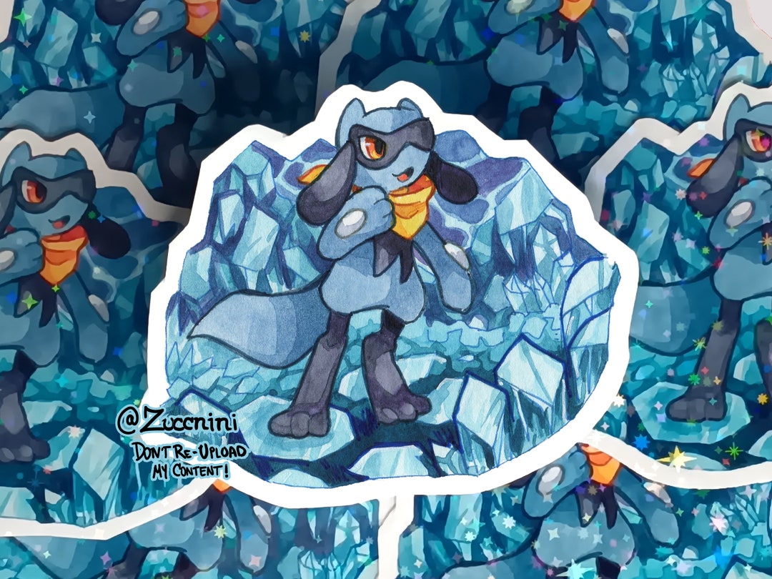 PMD Riolu Holographic 2.5 X 3.2in Sticker - Watercolor Style Sticker ...