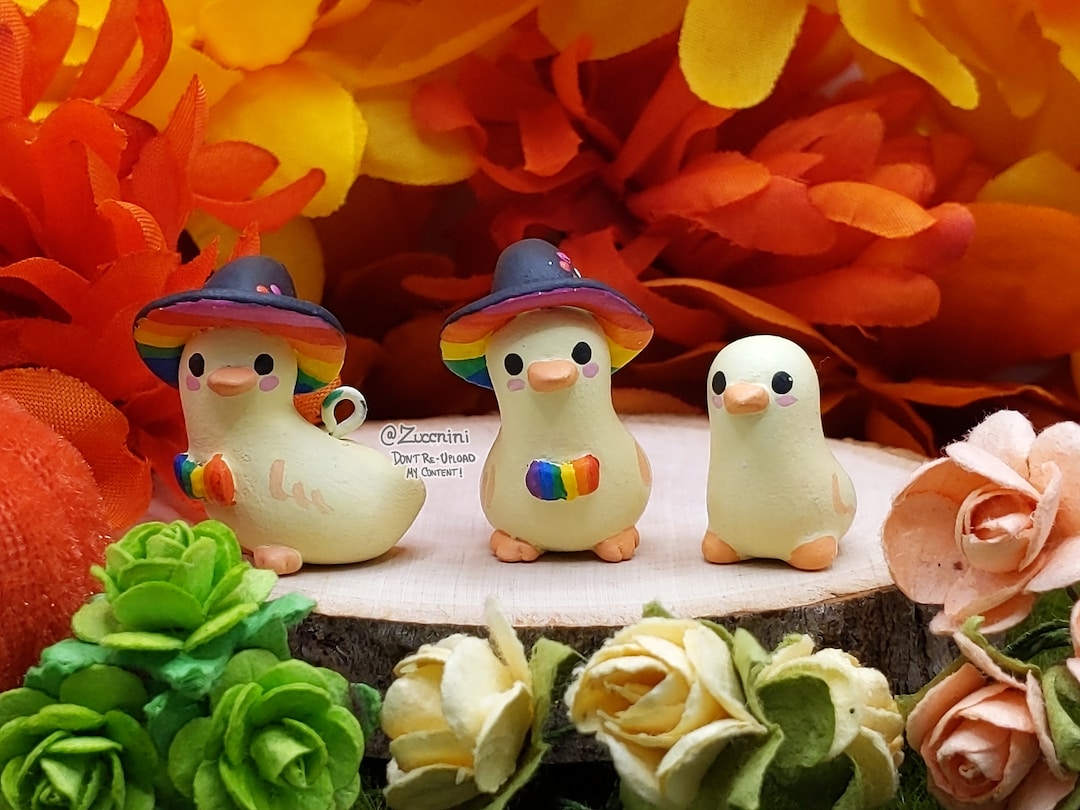 Pride Duck With Hat - 3 Options - Rainbow - Hand Made OOAK Polymer Clay ...