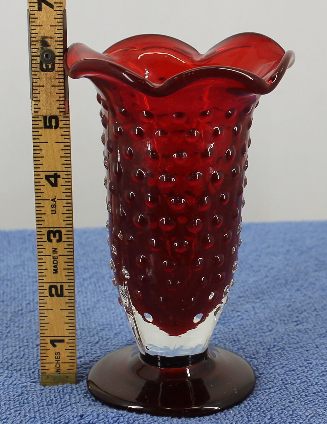6 Red Glass & Clear Glass Art Glass Hobnail Vase Petal Top - Etsy