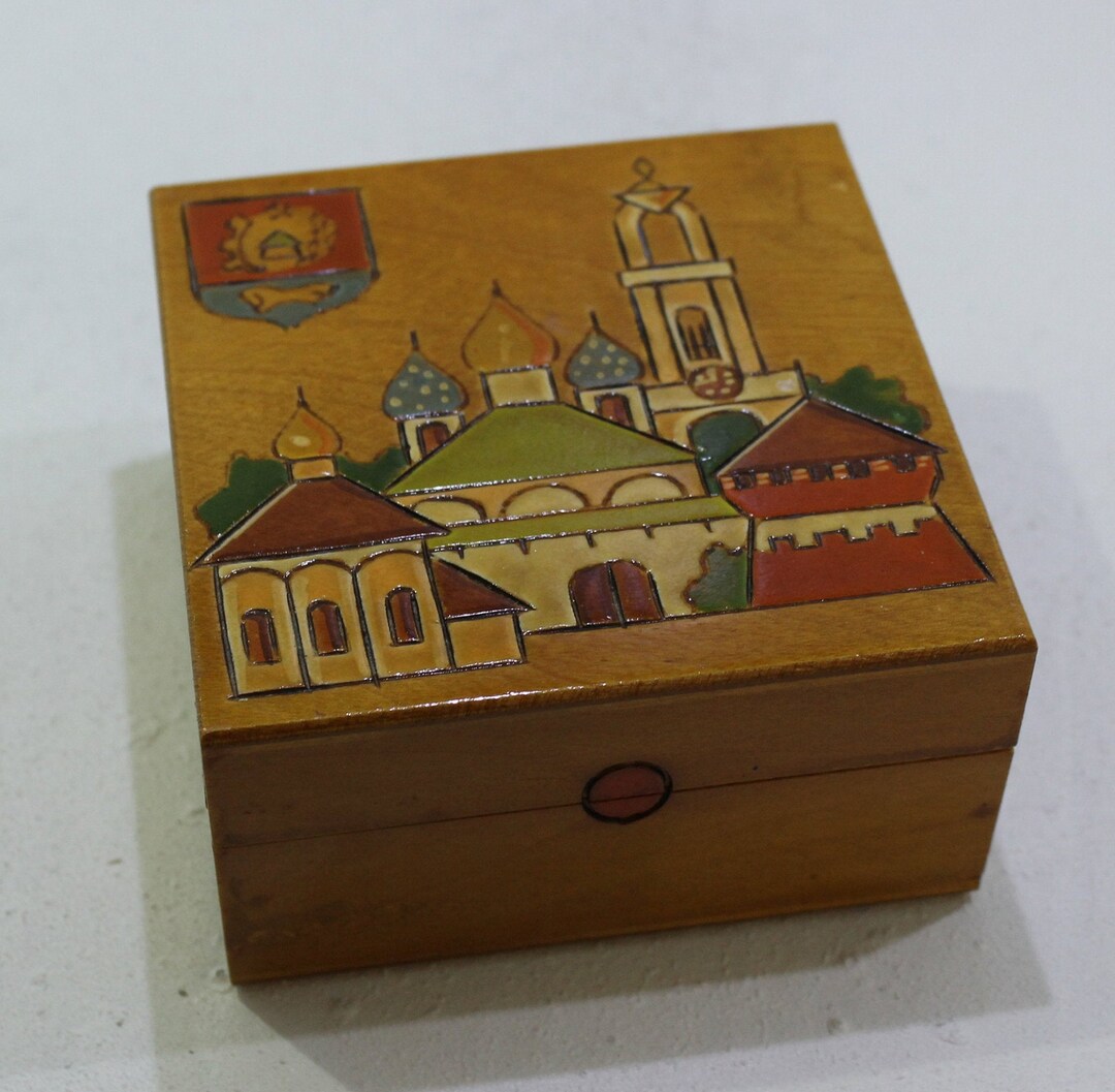 Russian Wood Box Town Scene Done in Pyrography 4 X4x2 - Etsy