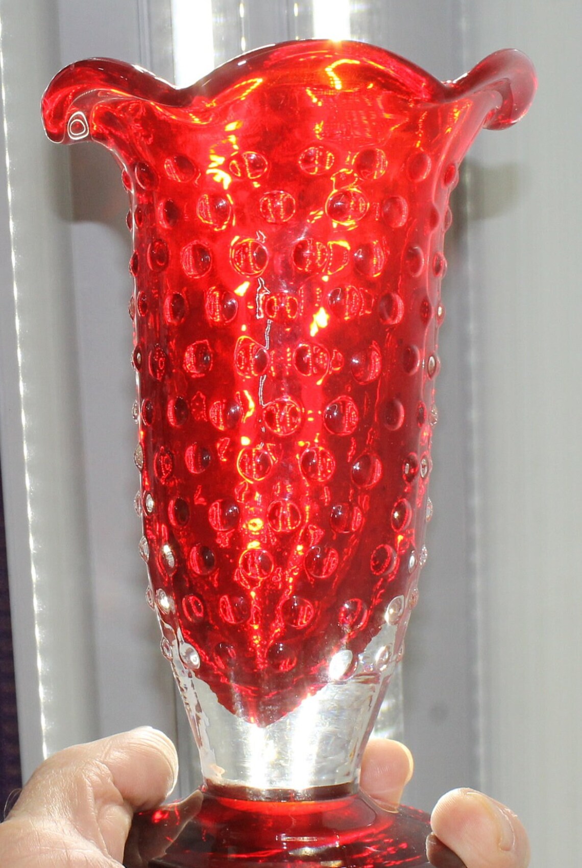 6 Red Glass & Clear Glass Art Glass Hobnail Vase Petal Top - Etsy