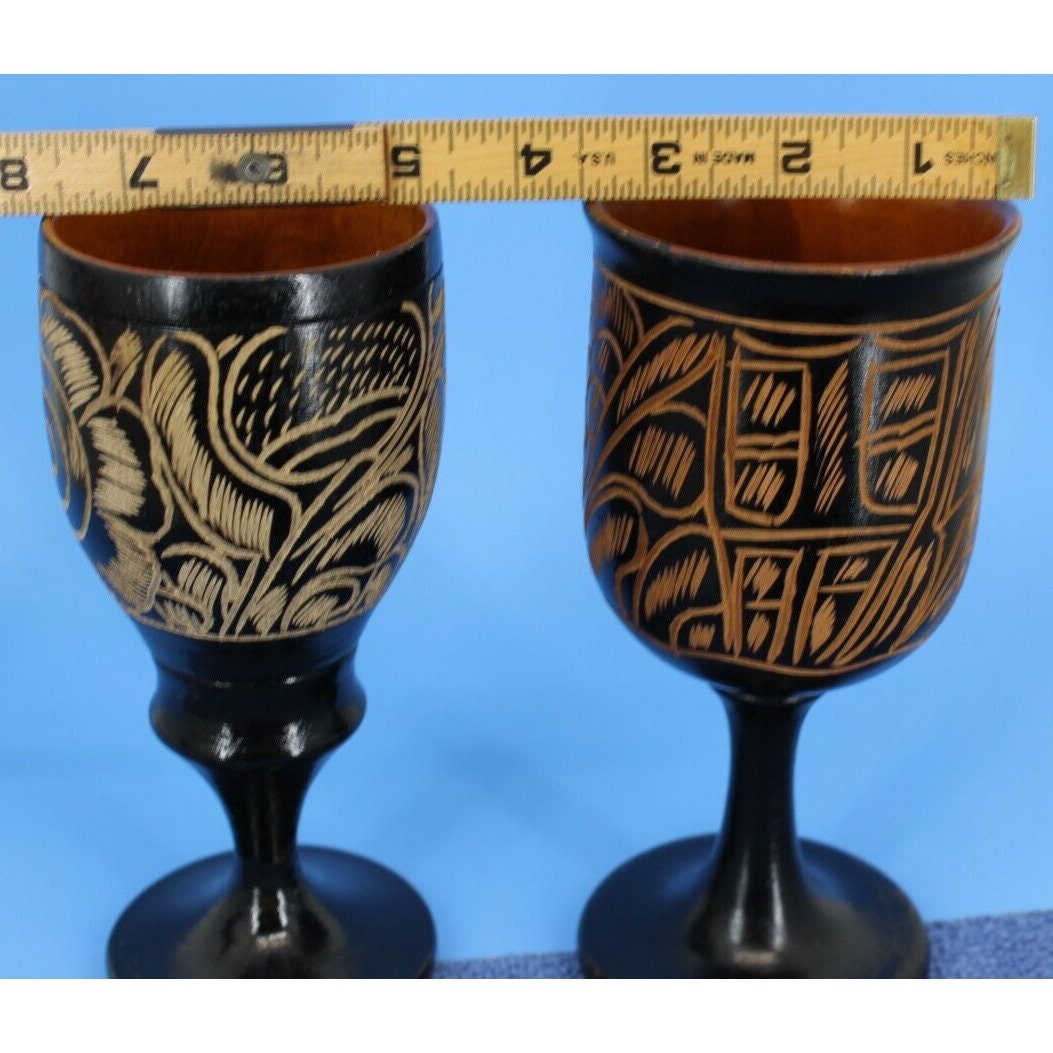 Wood Goblets Hand Carved Black Brown 7" Very Detailed - Etsy
