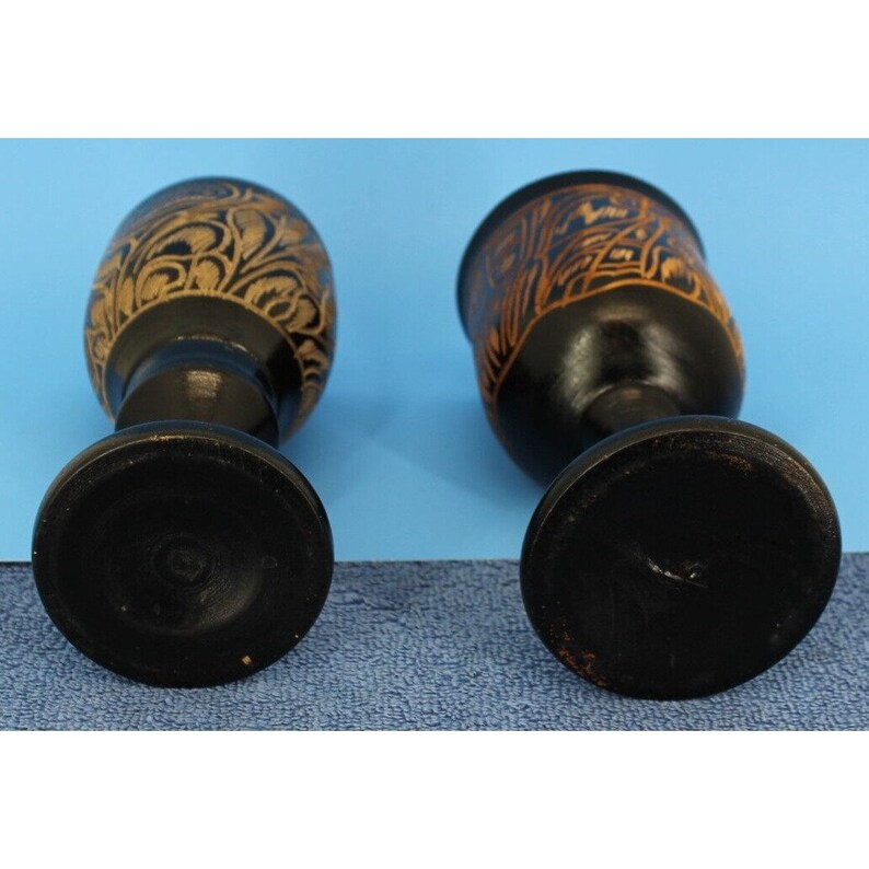 Wood Goblets Hand Carved Black Brown 7" Very Detailed - Etsy