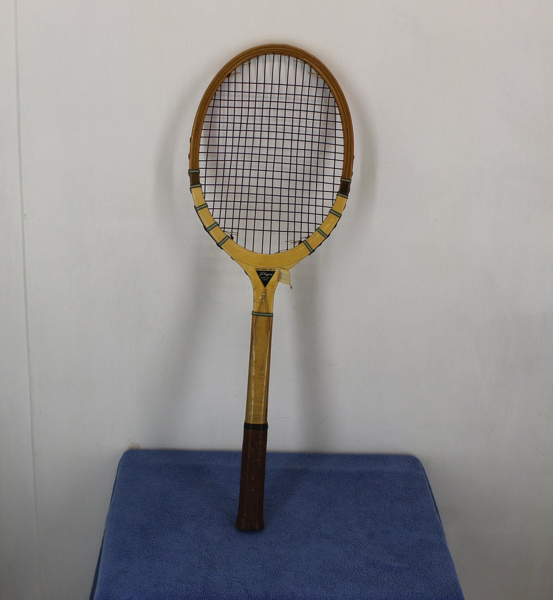 JC Higgins Tennis Racket for Sears Roebuck Wood Blue Ribbon Model With ...