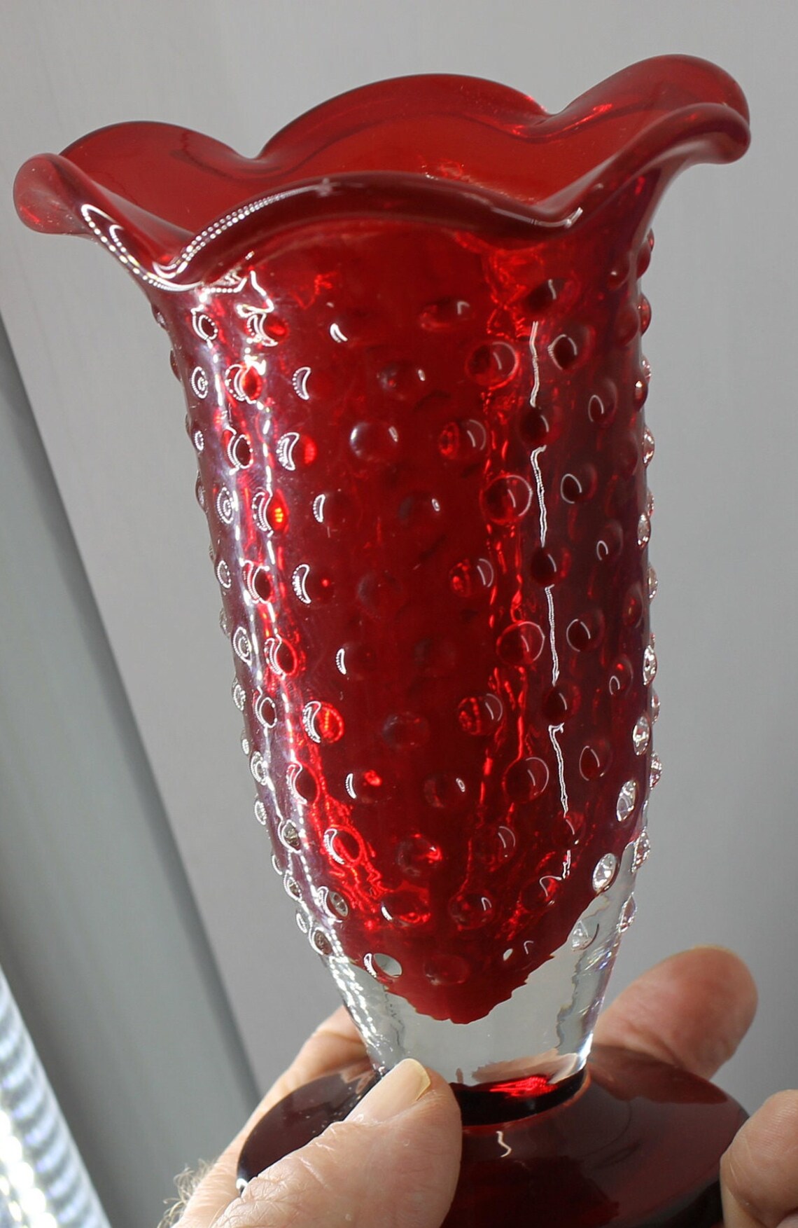 6 Red Glass & Clear Glass Art Glass Hobnail Vase Petal Top - Etsy