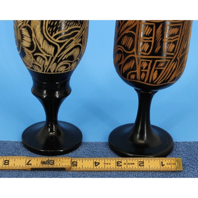 Wood Goblets Hand Carved Black Brown 7" Very Detailed - Etsy