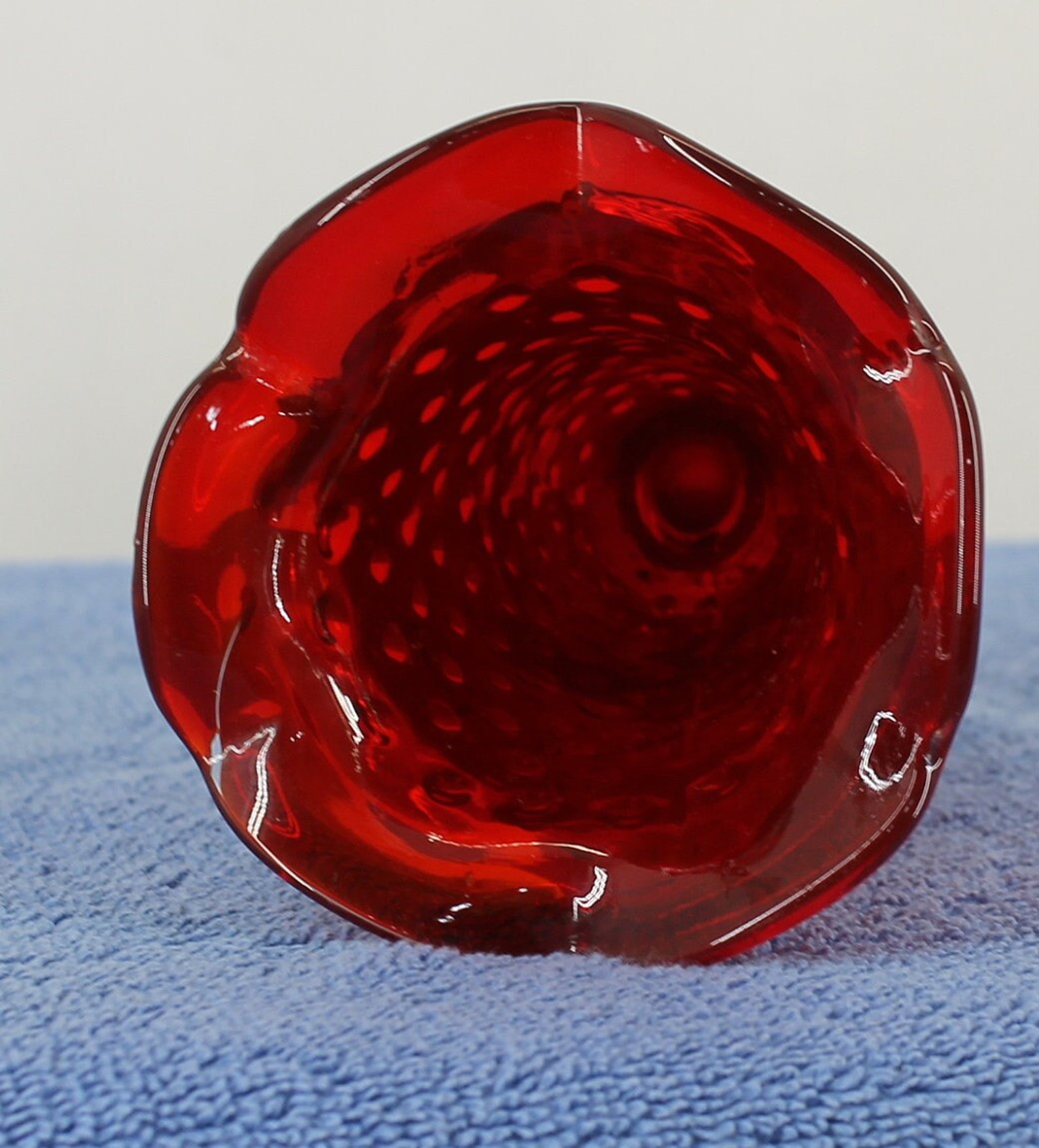 6" Red Glass & Clear Glass Art Glass Hobnail Vase Petal Top - Etsy