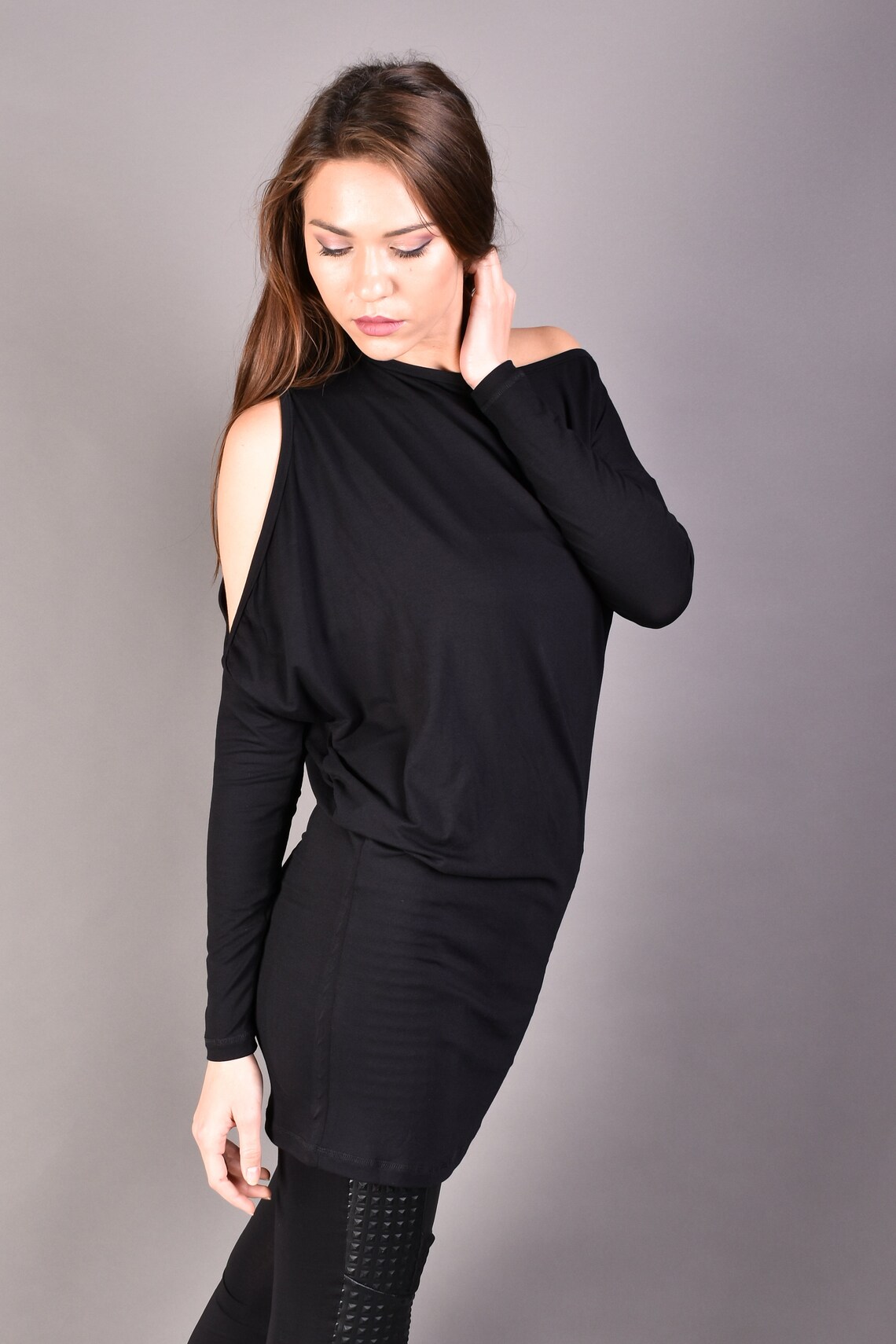 Asymmetrical Cold Shoulder Top,black Cut Out Shoulder Top,off Shoulder ...