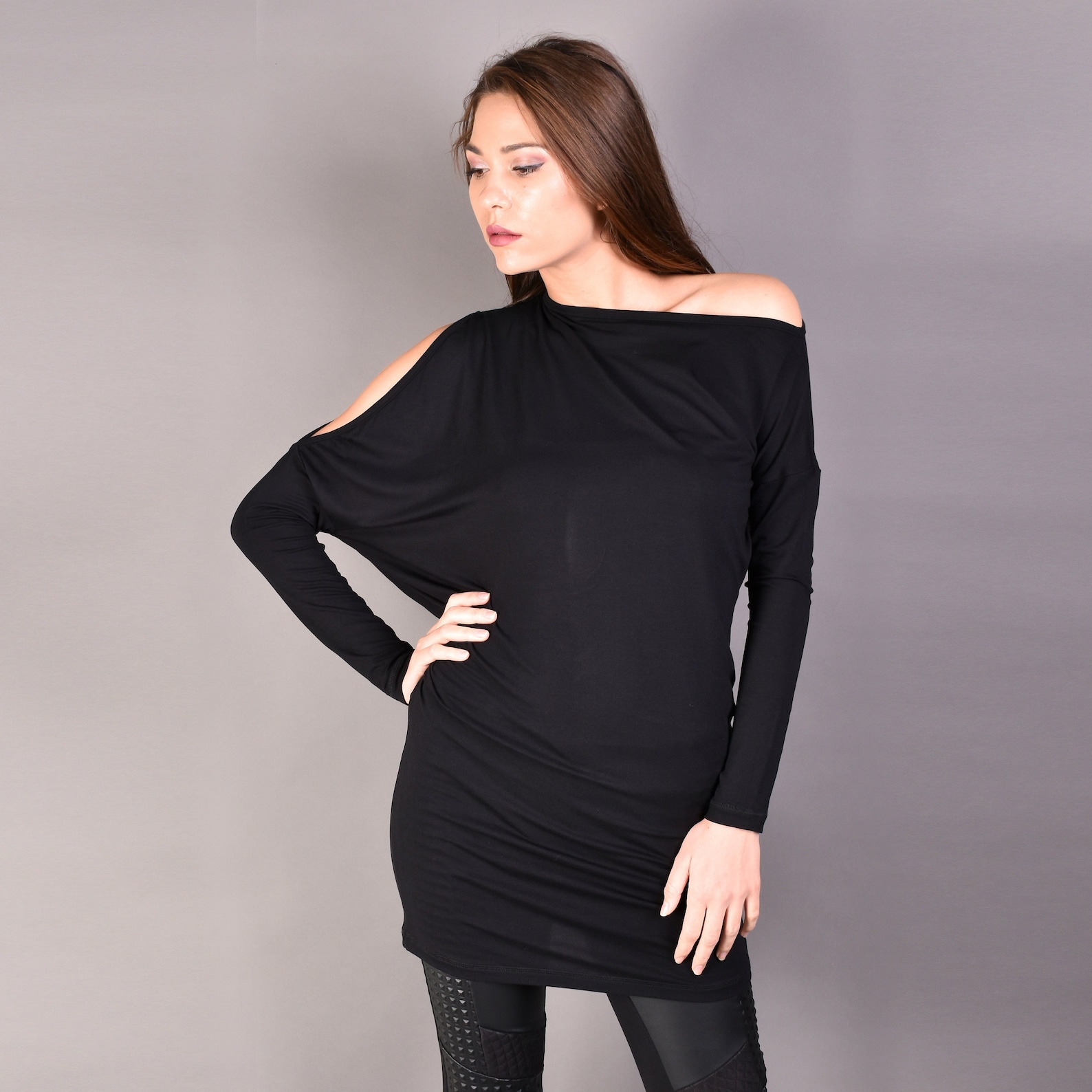Asymmetrical Cold Shoulder Top,black Cut Out Shoulder Top,off Shoulder ...