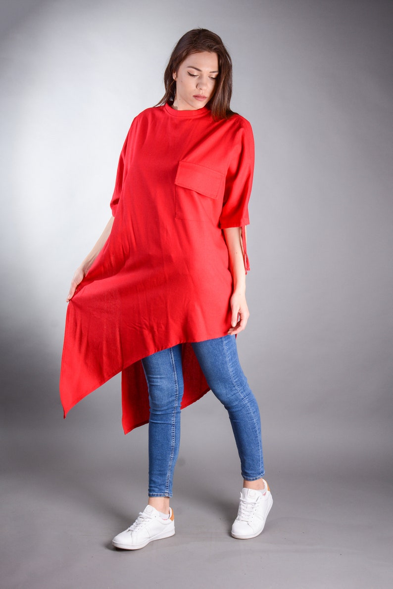 Red Tunic, Linen Tunic, Plus Size Linen, Plus Size Tunic, Red Linen ...