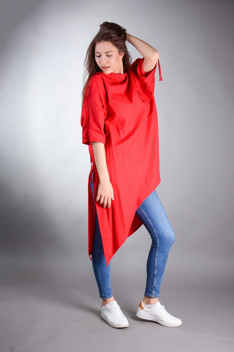 Red Tunic, Linen Tunic, Plus Size Linen, Plus Size Tunic, Red Linen ...