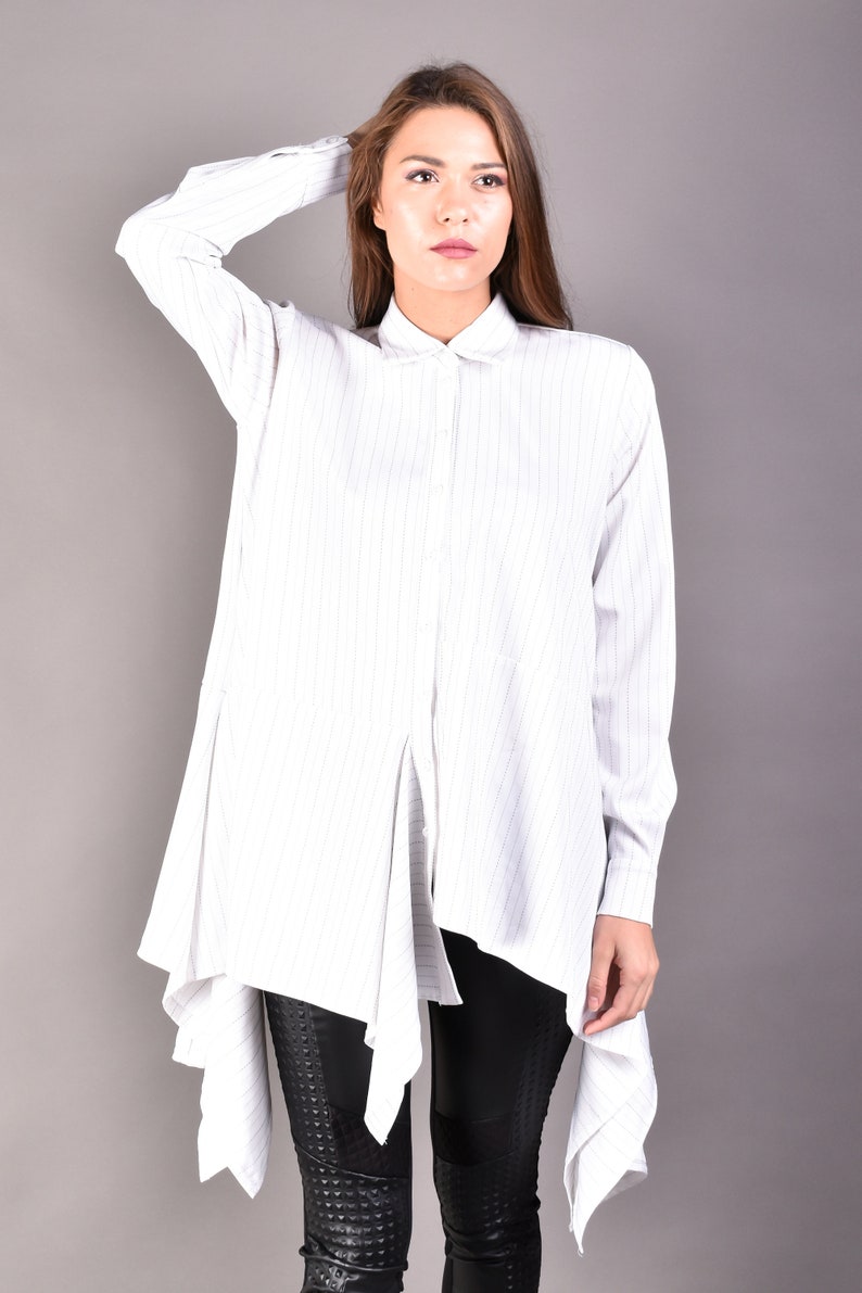 Leyered Oversize White Loose Shirt Long Sleeve Asymmetrical - Etsy