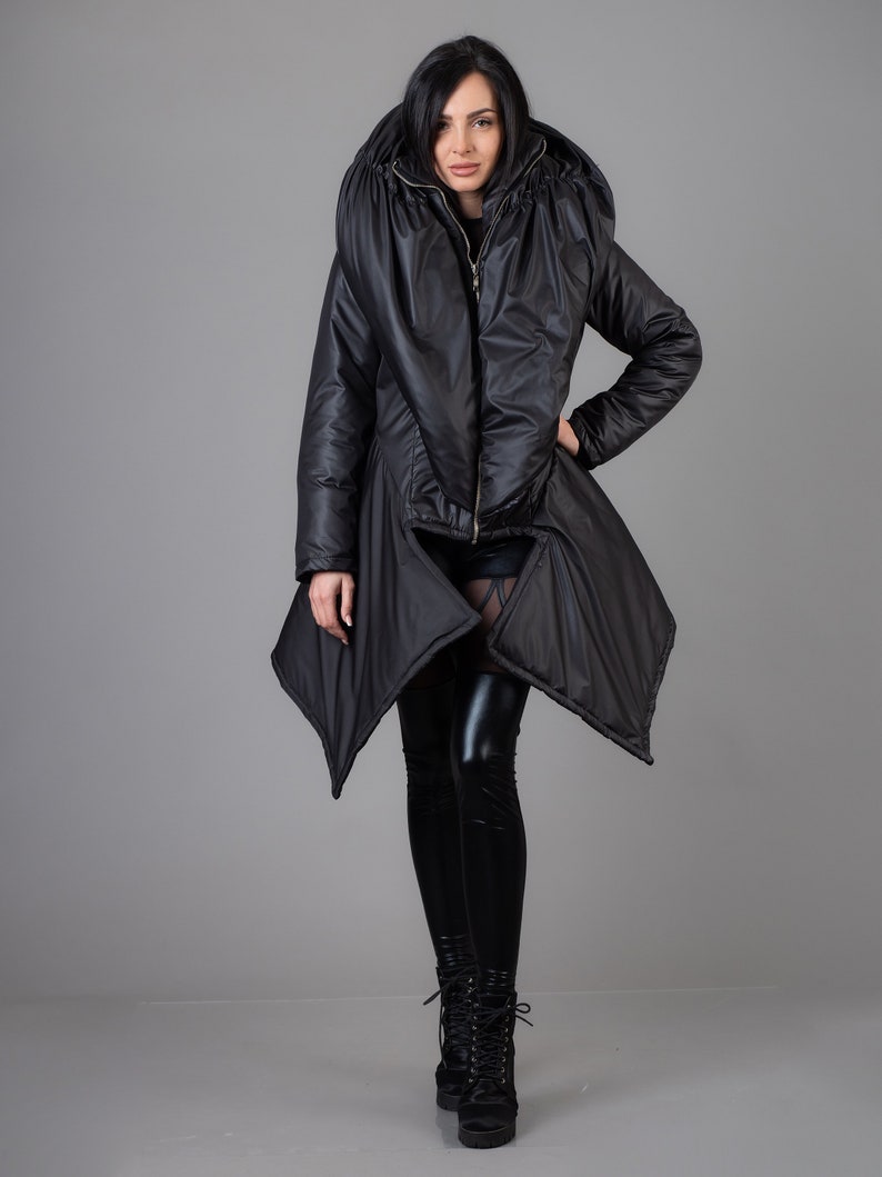 Avant Garde Black Quilted Winter Coat Shawl Collar Hood - Etsy