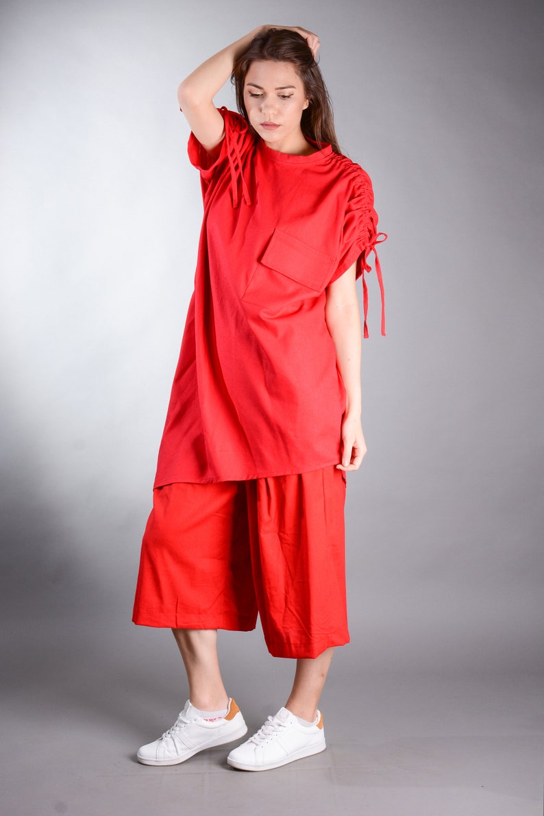 Linen Set, Red Linen Top, Red Linen Pants, Plus Size Linen, Linen ...