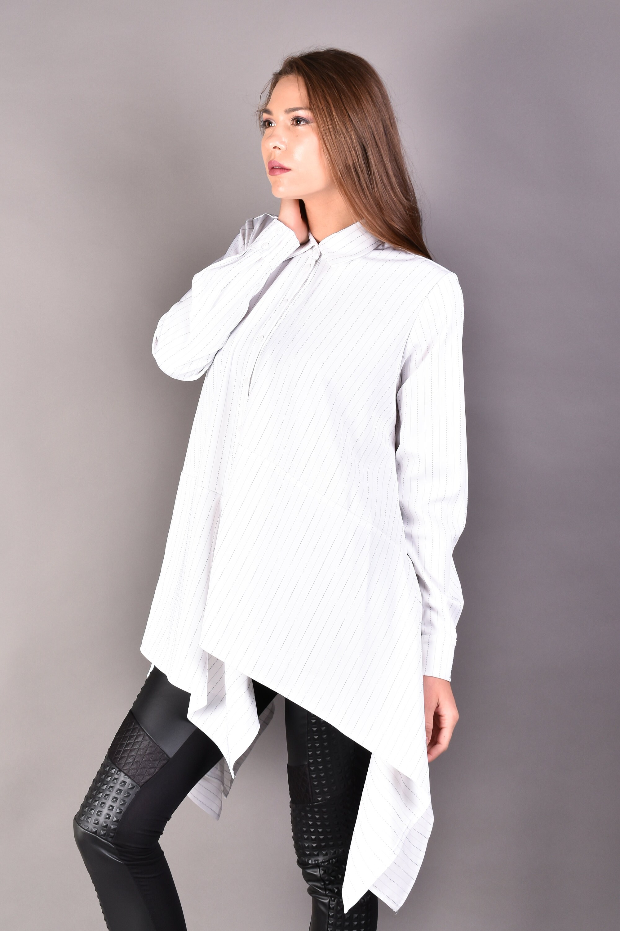 Leyered Oversize White Loose Shirt Long Sleeve Asymmetrical - Etsy
