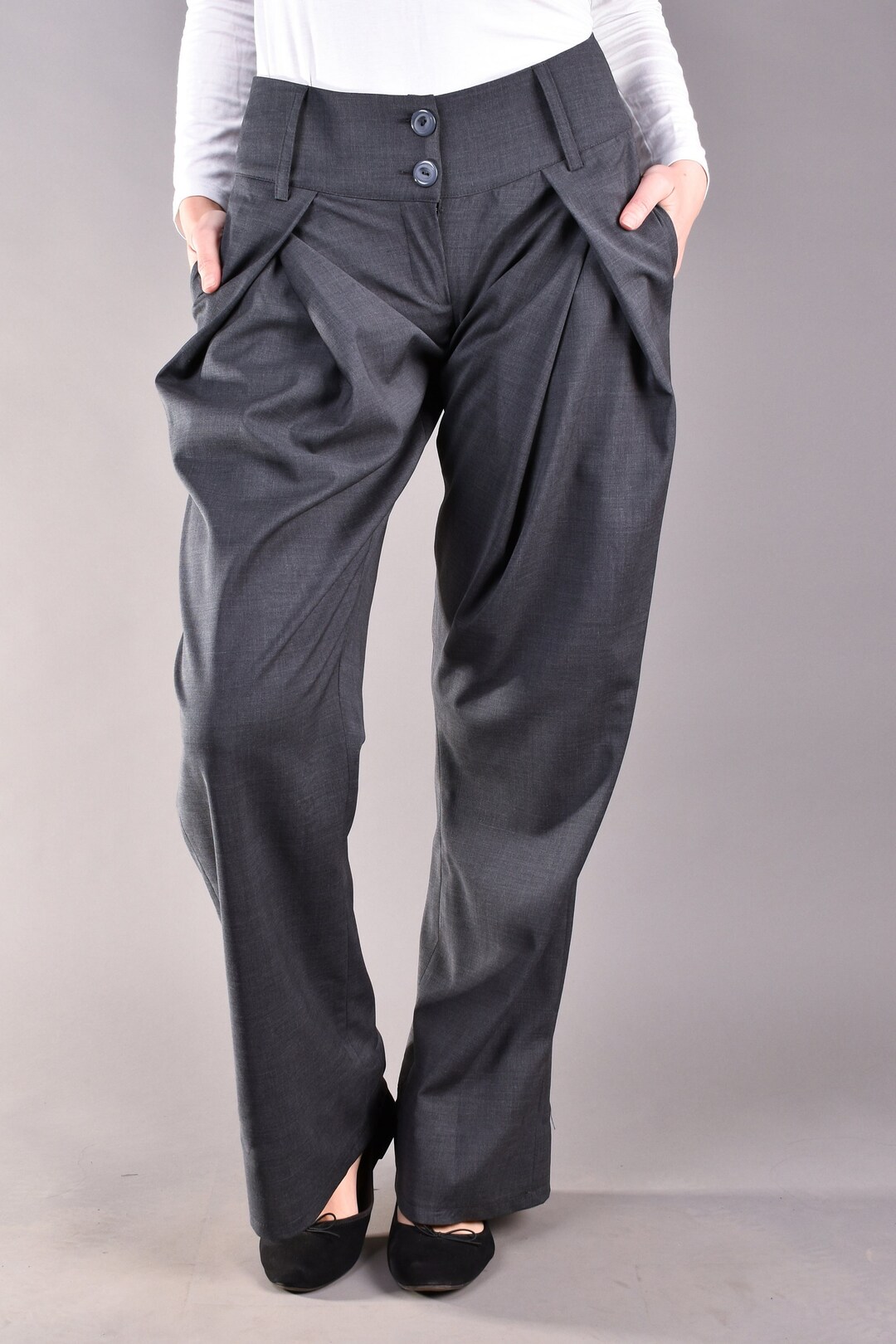 Wide Leg Trousers, Loose Grey Pants, Long Maxi Pants, Casual Pants ...