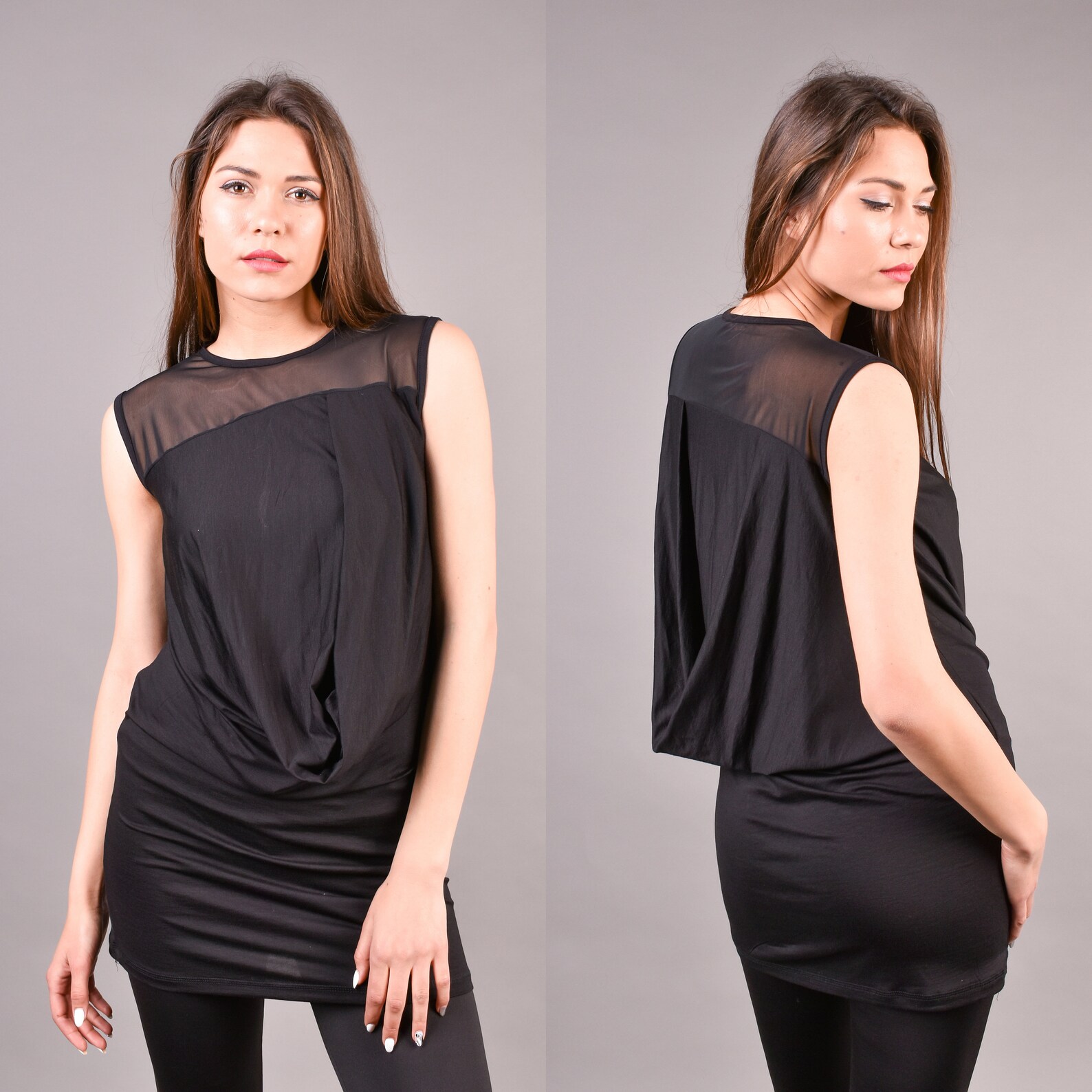 Draped Top Black Top Oversized Tunic Women Tunic - Etsy