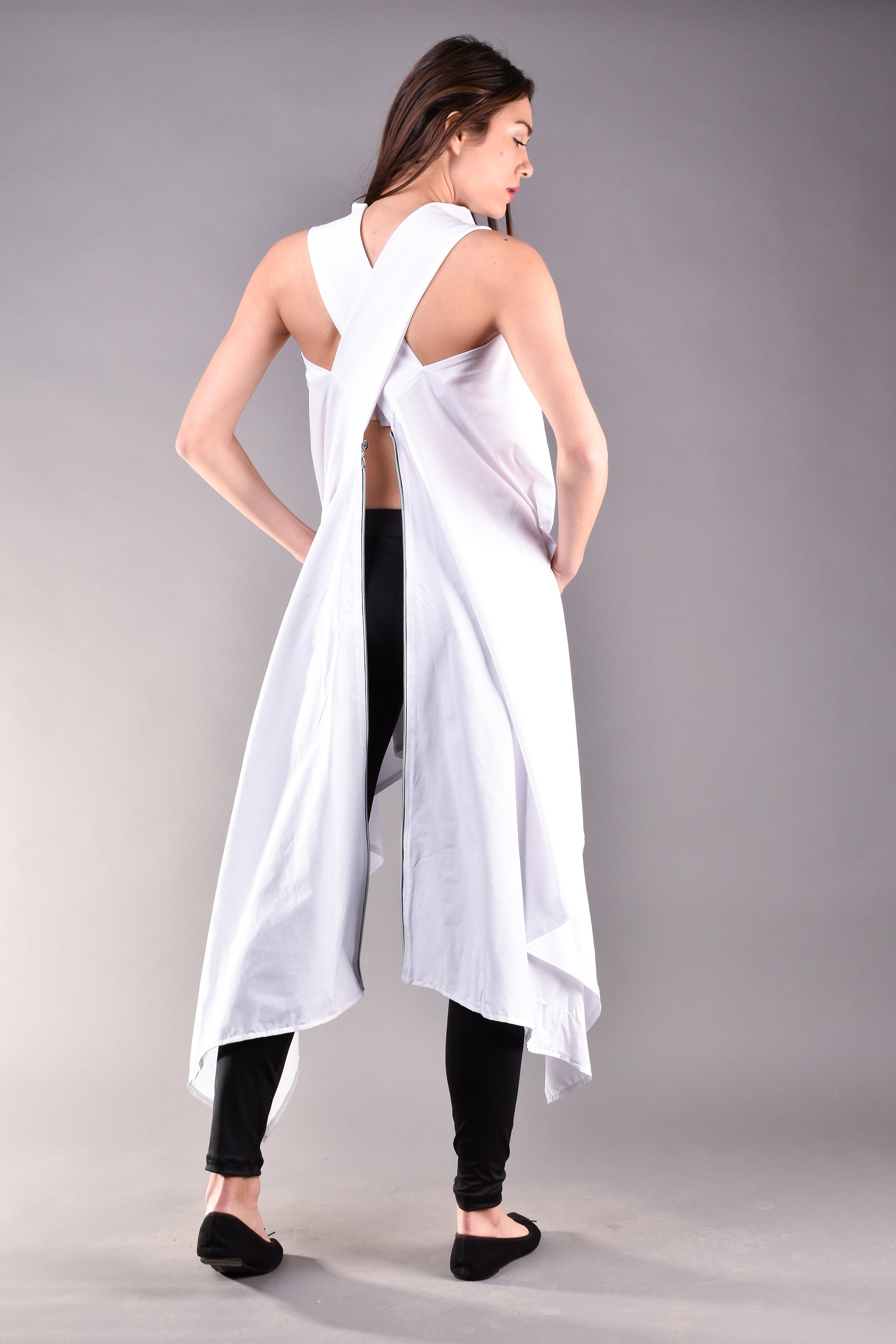 White Tunic White Top Plus Size Tunic Open Back Top Loose - Etsy