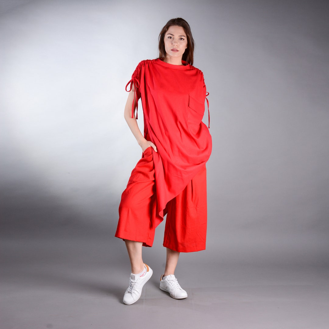 Linen Set, Red Linen Top, Red Linen Pants, Plus Size Linen, Linen ...