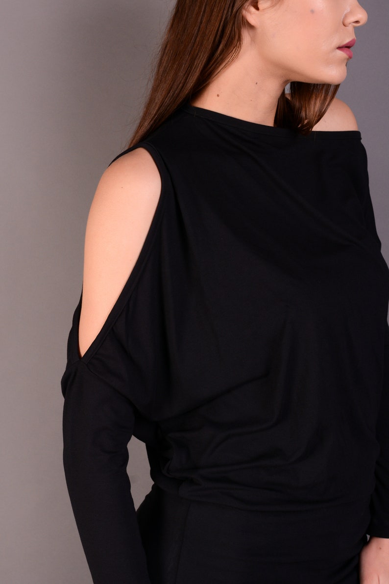 Asymmetrical Cold Shoulder Top,black Cut Out Shoulder Top,off Shoulder ...