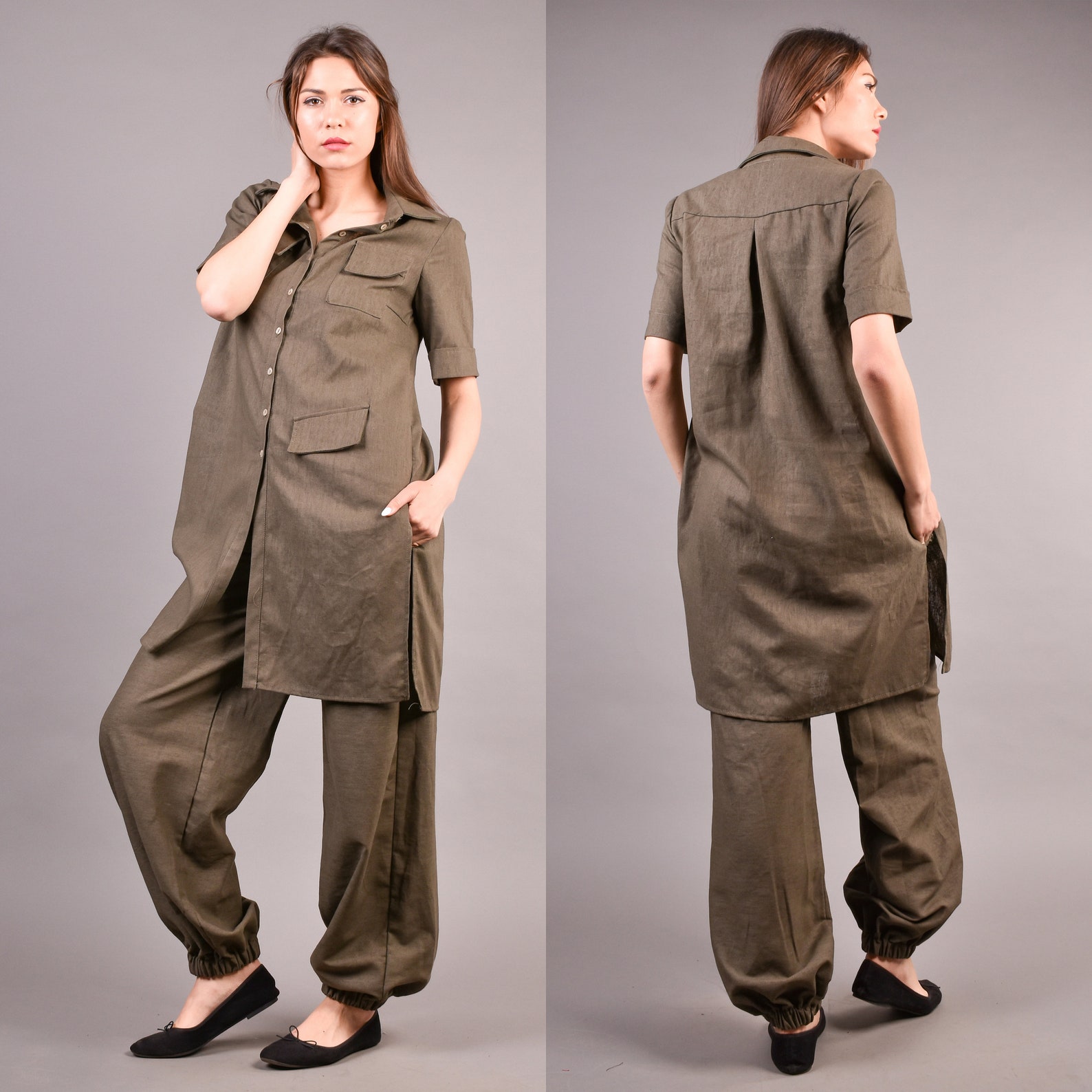 Linen Pants Linen Tunic Women Linen Set Harem Pants Drop | Etsy