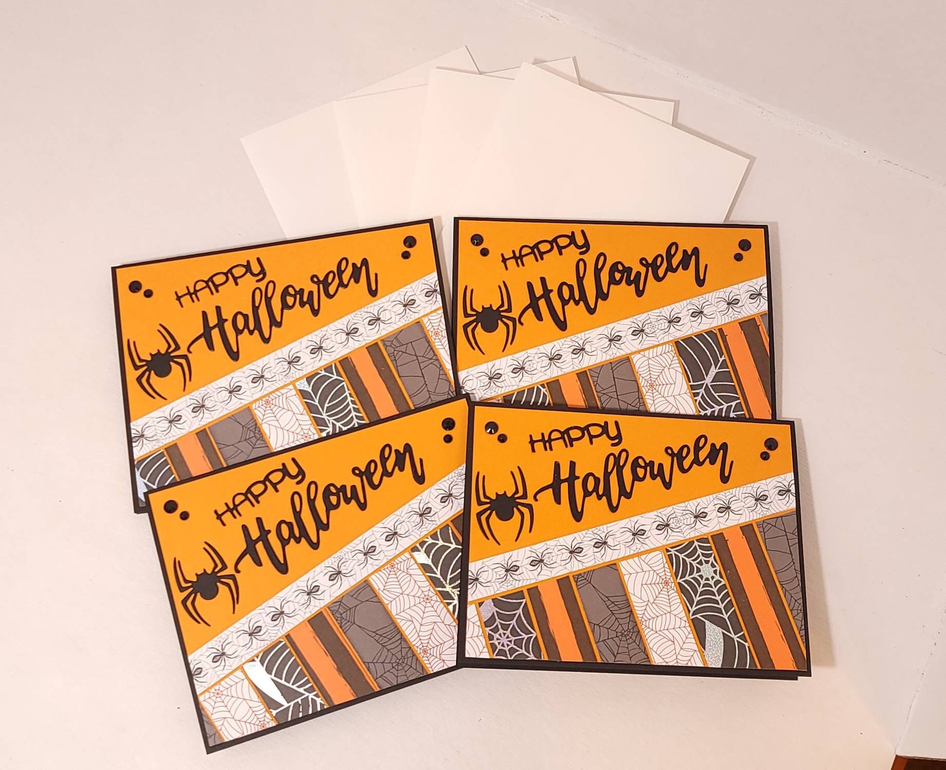 Handmade Spider Halloween Cards, Orange & Black, Set of 4 - Etsy